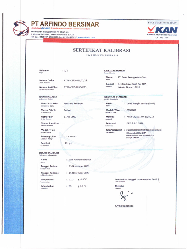 Cert Barton 2000 Psi | PDF