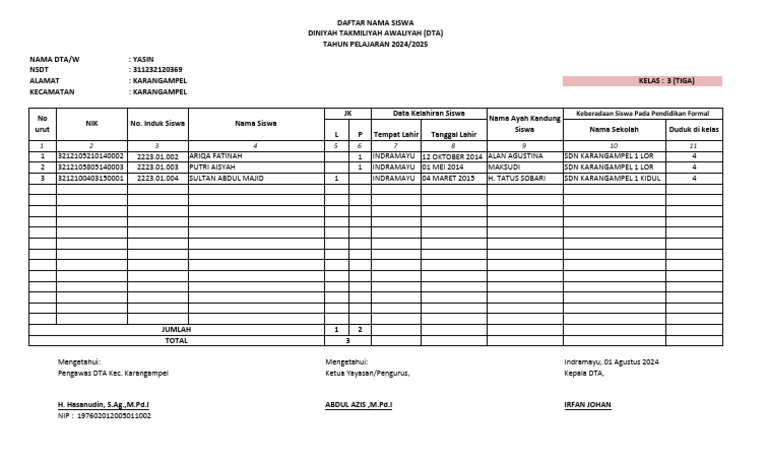 Kelas 3 Yasin Dta | PDF