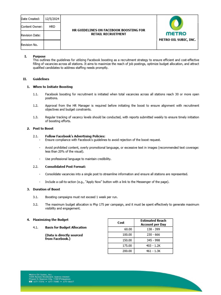 HR GUIDELINES ON FACEBOOK BOOSTING (2) | PDF | Facebook | Recruitment