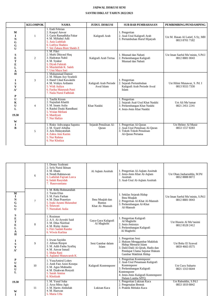 Jadwal Diskus Santrii 2024-2025 | PDF
