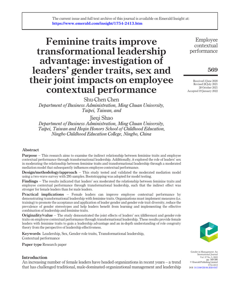 Feminine - Traits - Improve - Transf | PDF | Leadership | Gender Role