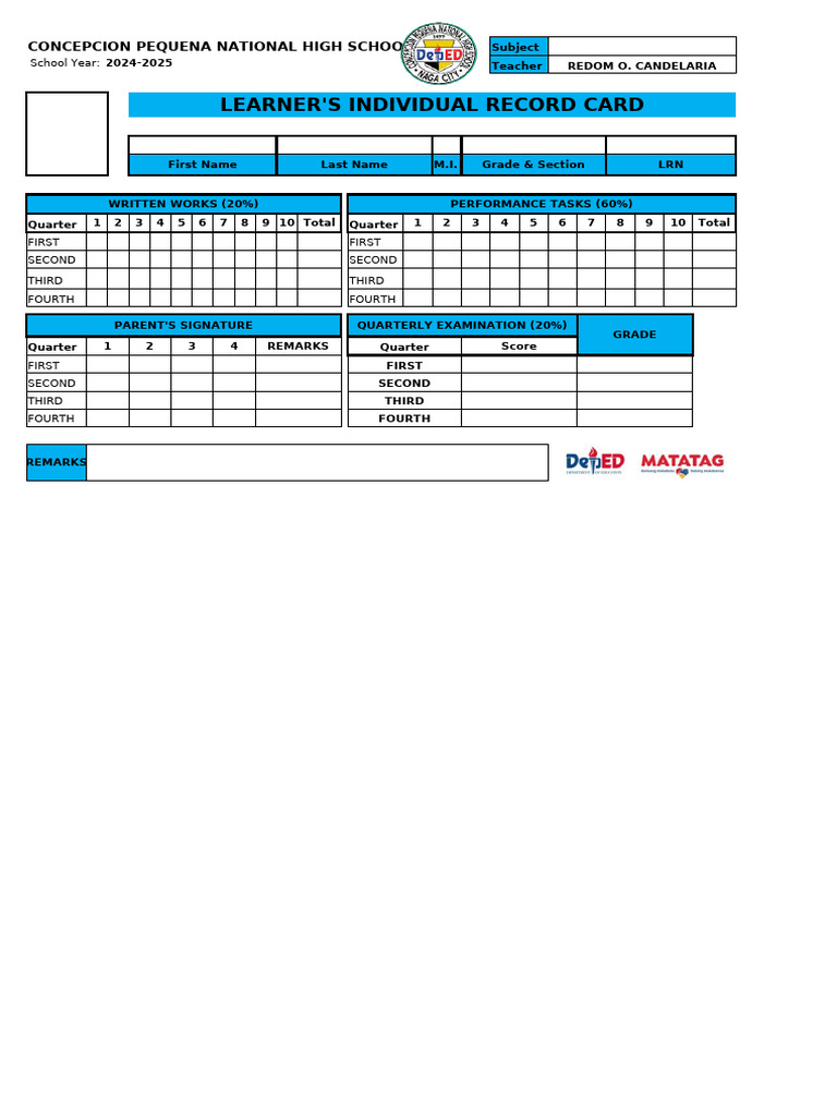 Learners Individual Record Card Excel (1) | PDF