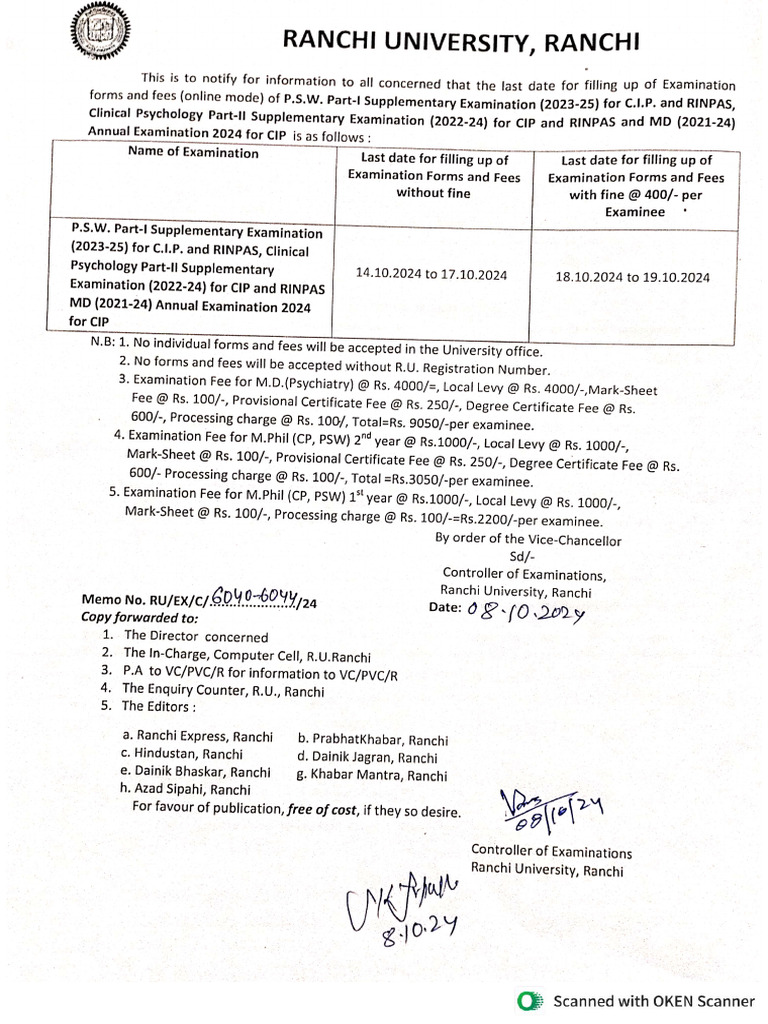 Filling Up of Examination Forms & Fees of PSW Part-I Supple. (2023-25 ...