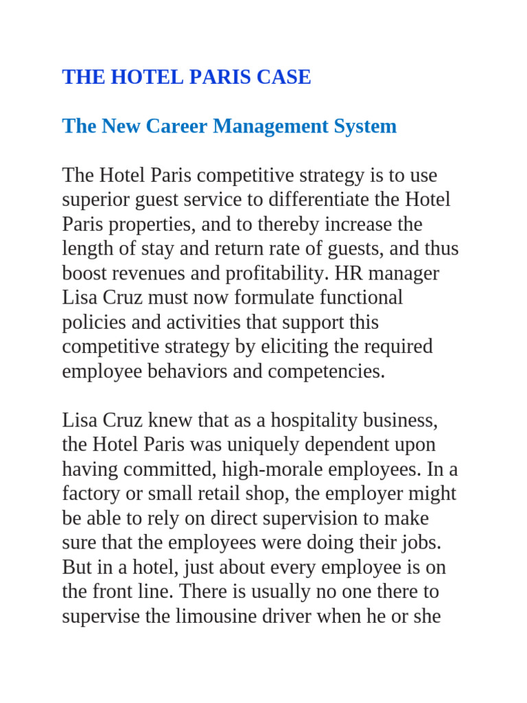 Hotel Paris Career Management Strategy | PDF | Social Psychology ...