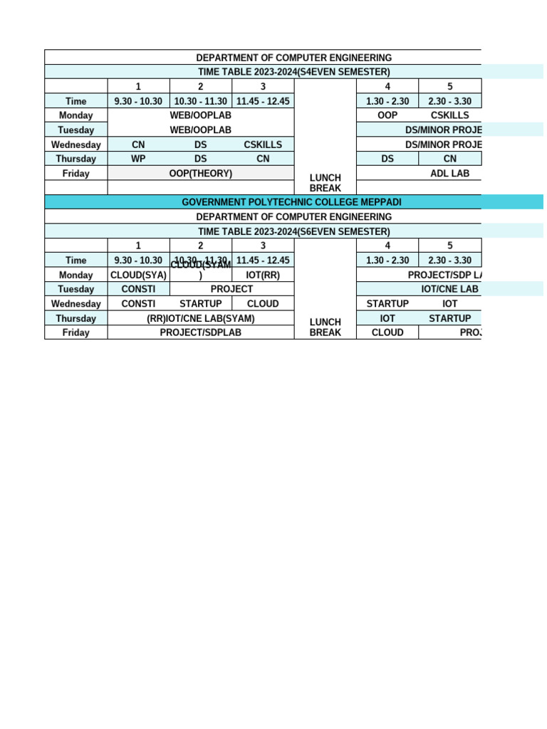 Time Table Even 2024 | PDF