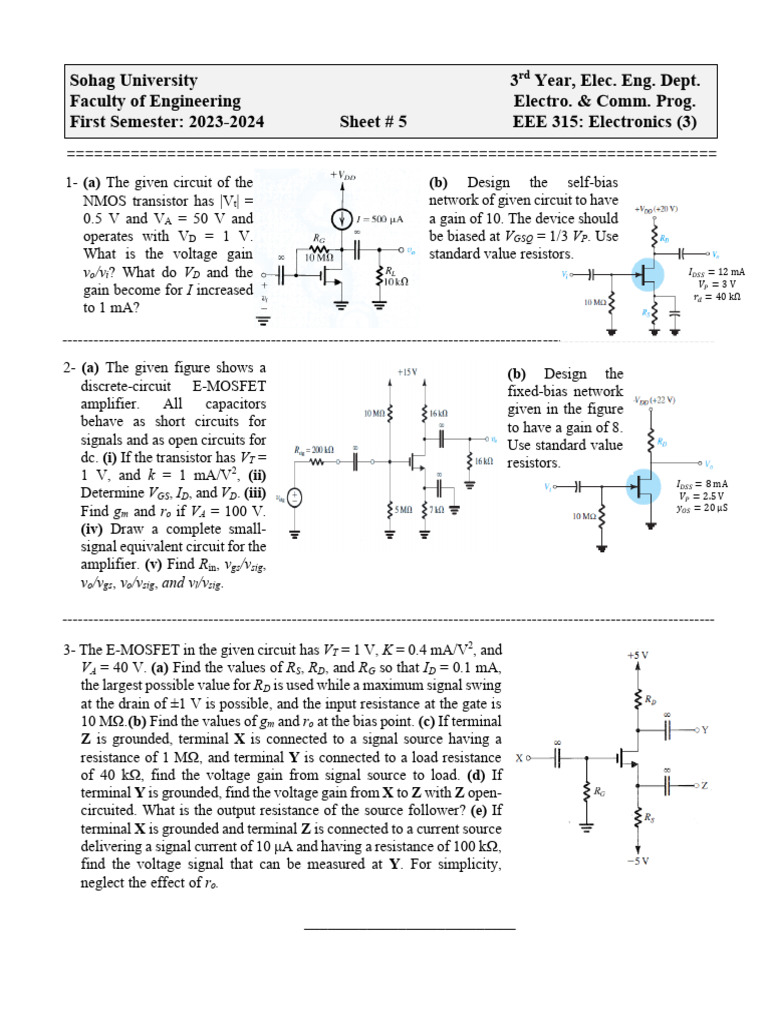 sheet_5_EEE_315 | PDF | Amplifier | Electrical Network