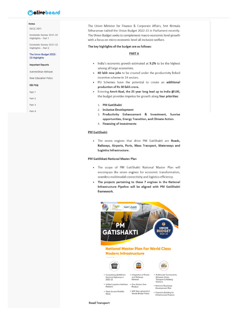 The Union Budget 2022-23 Highlights | PDF