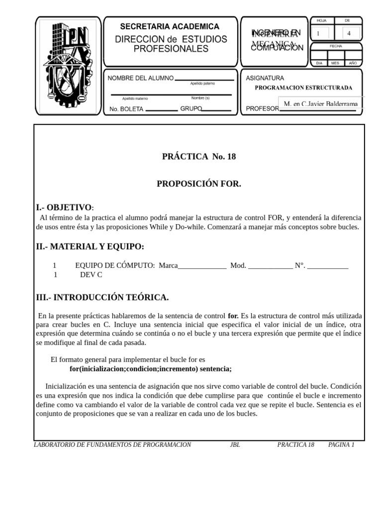Practica-18-Proposicion For | PDF | Lenguaje de programación | Desarrollo de software
