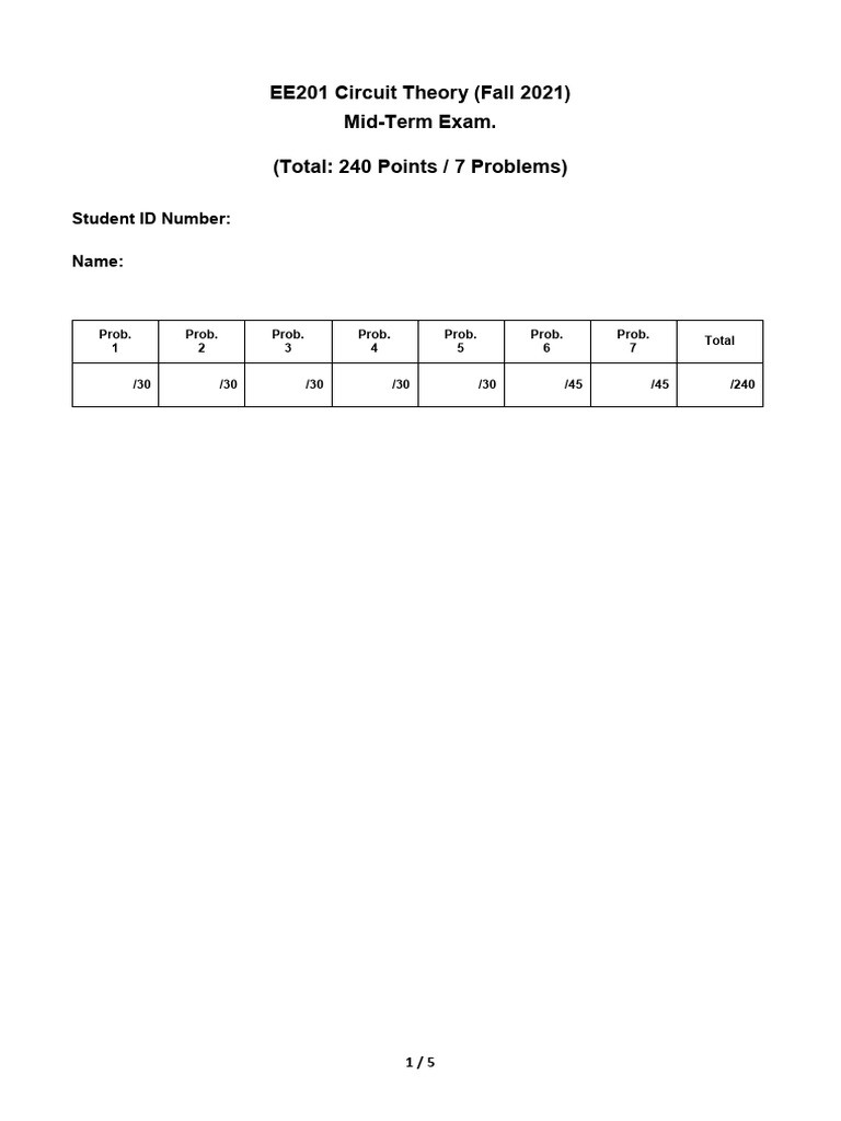 EE201 Mid-Term Exam (2021 Fall) | PDF | Operational Amplifier | Electrical Resistance And ...