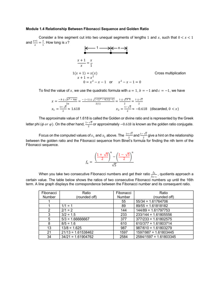 Module 1.4 Relationship Between Fibonacci Sequence and Golden Ratio ...