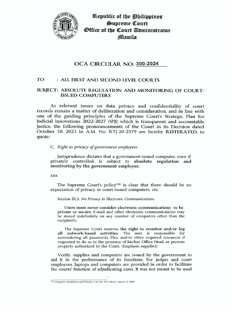 OCA Circular No. 300-2024 | PDF | Privacy | Government