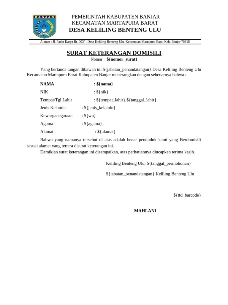 Surat Keterangan Domisili | PDF
