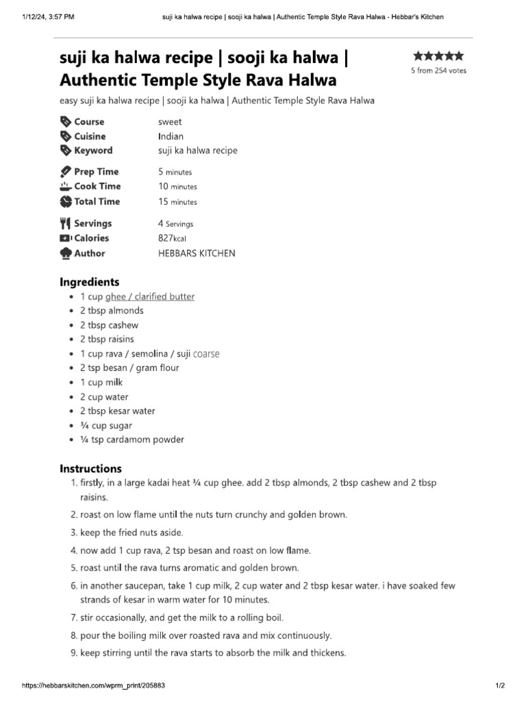 Kesar Sooji Halwa | PDF