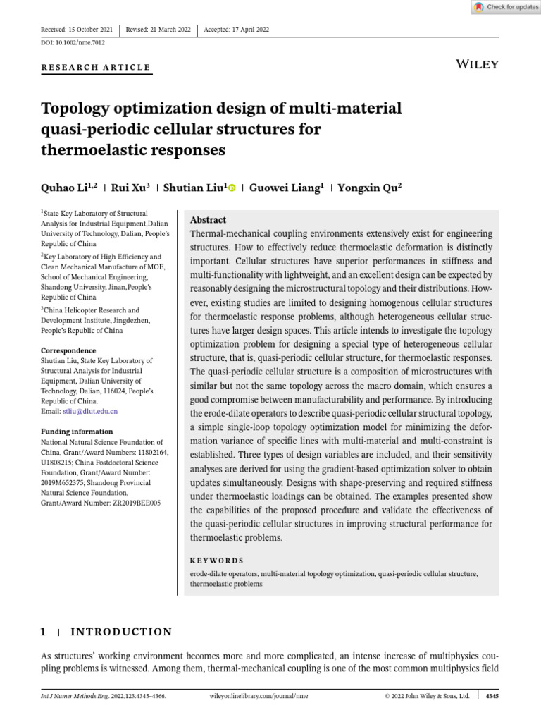 Topology optimization design of multi‐material quasi‐periodic cellular structures for ...