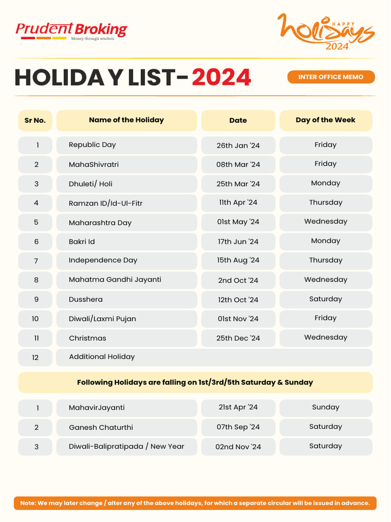 2024 Office Holiday Schedule | PDF