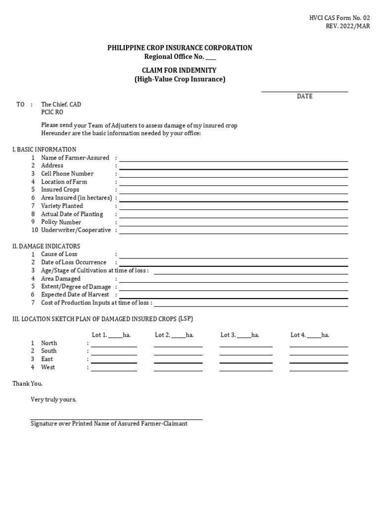 High-Value Crop Insurance Claim Form | PDF