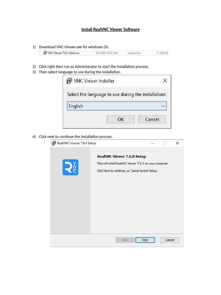 Install RealVNC Viewer Software | PDF