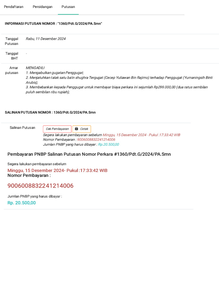 Salinan Putusan 1360 PDT G 2024 PA SMN | PDF