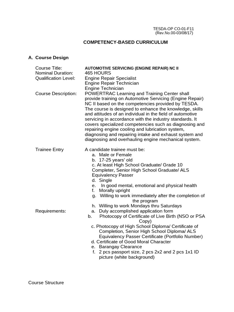 Course Design in TESDA Template | PDF | Occupational Safety And Health ...