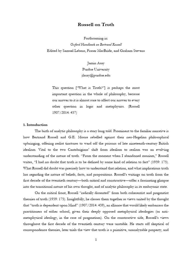 Asay On Russell and James | PDF | Truth | Pragmatism