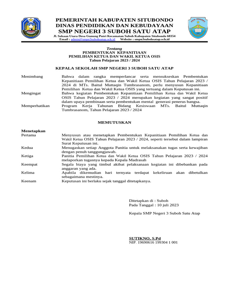 Format Panitia Pemilihan Osis | PDF