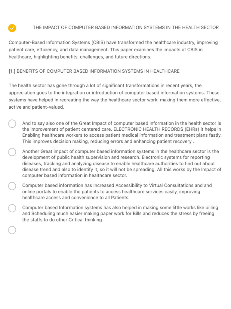 The Impact of Computer Based Information Systems in The Health Sector | PDF