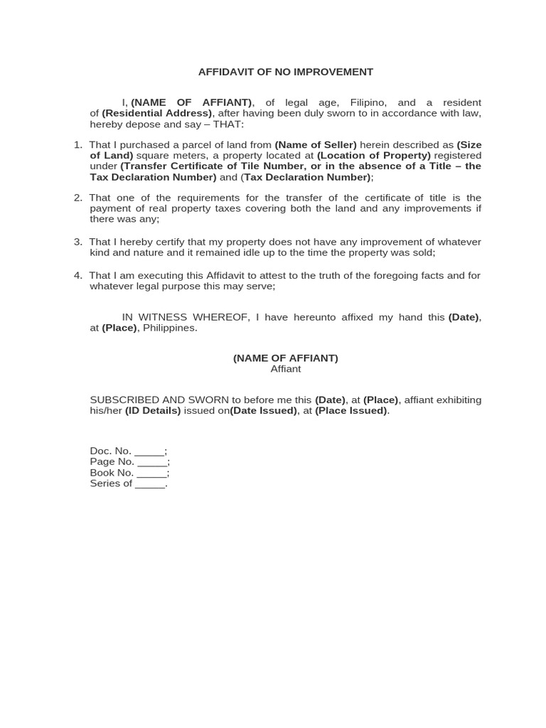 Affidavit of No Property Improvements | PDF