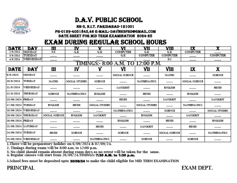 Mid Term Examination Date Sheet 2024 | PDF