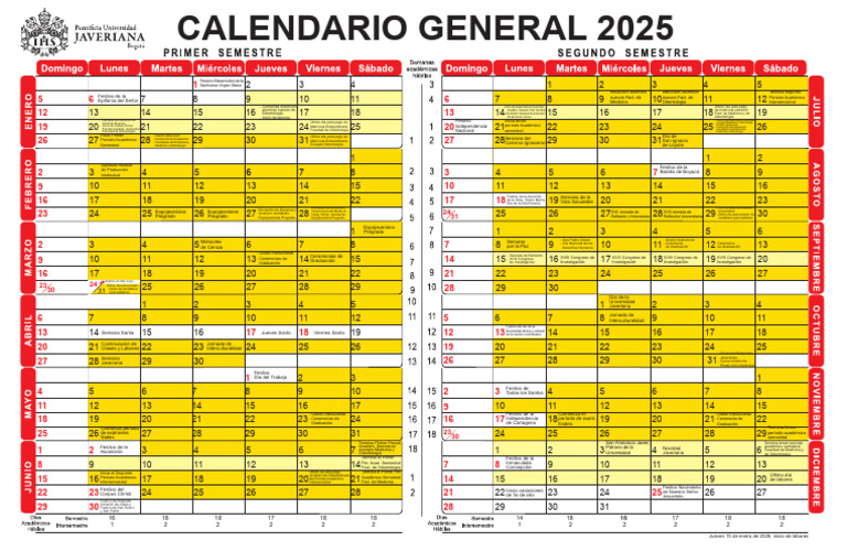 Calendario General Universidad Javeriana 2025 | PDF