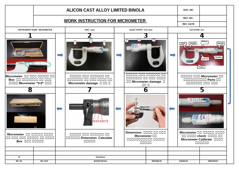 WI-QA-11 Work Instruction For Micrometer | PDF