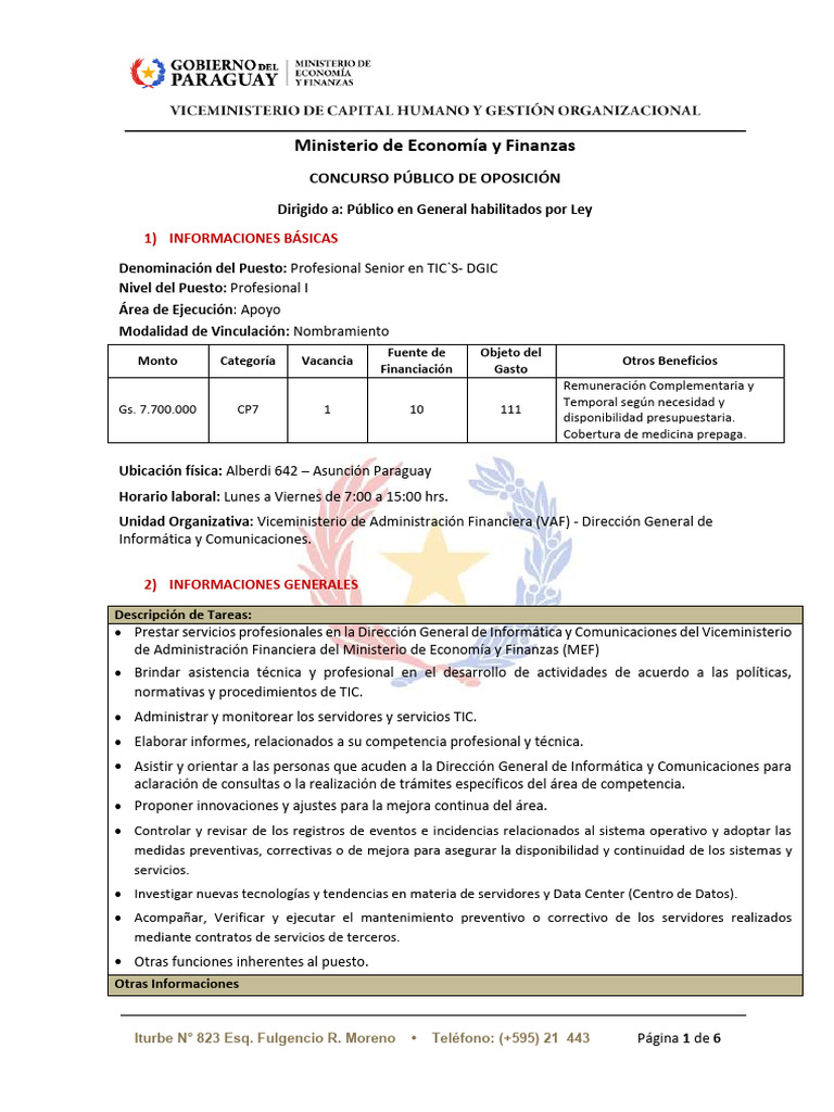 2-Perfil_Senior_Profesional_I_DGIC | PDF | Servicio Civil | Informática