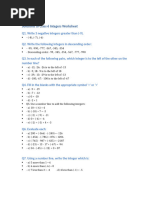 CBSE Class 6 Integers Worksheet | PDF