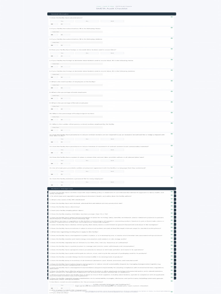 GoAudits - SMETA Audit Checklist (Sample) | PDF