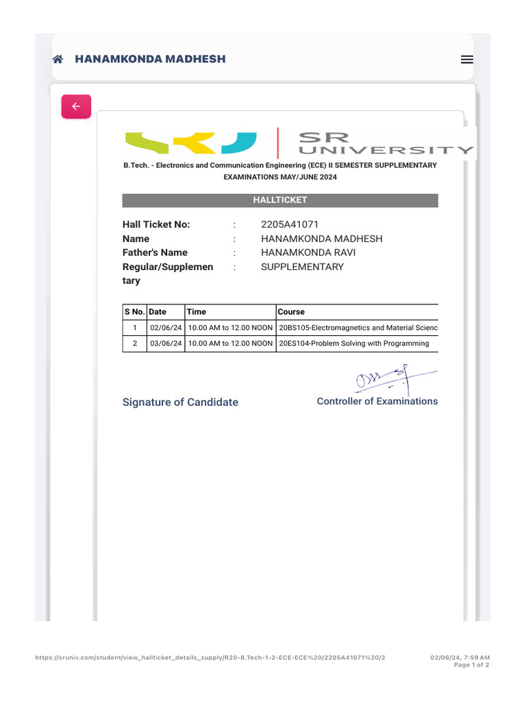 ECE Supplementary Exam Schedule | PDF