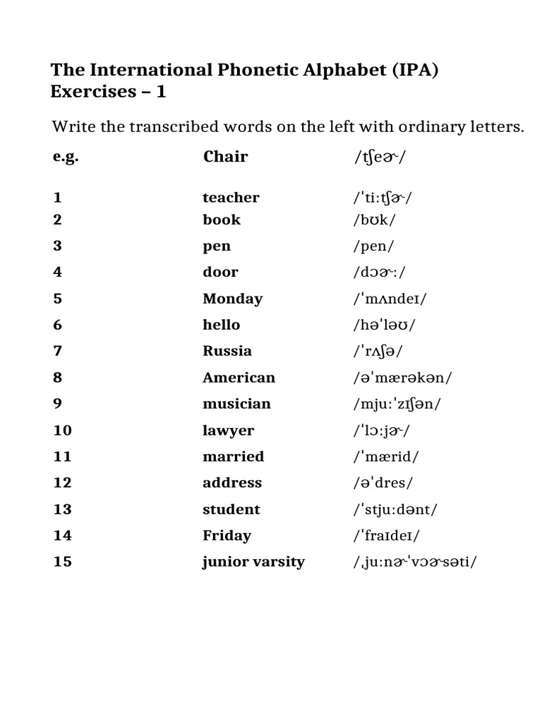 Ipa Exercises 1 1 Key | PDF
