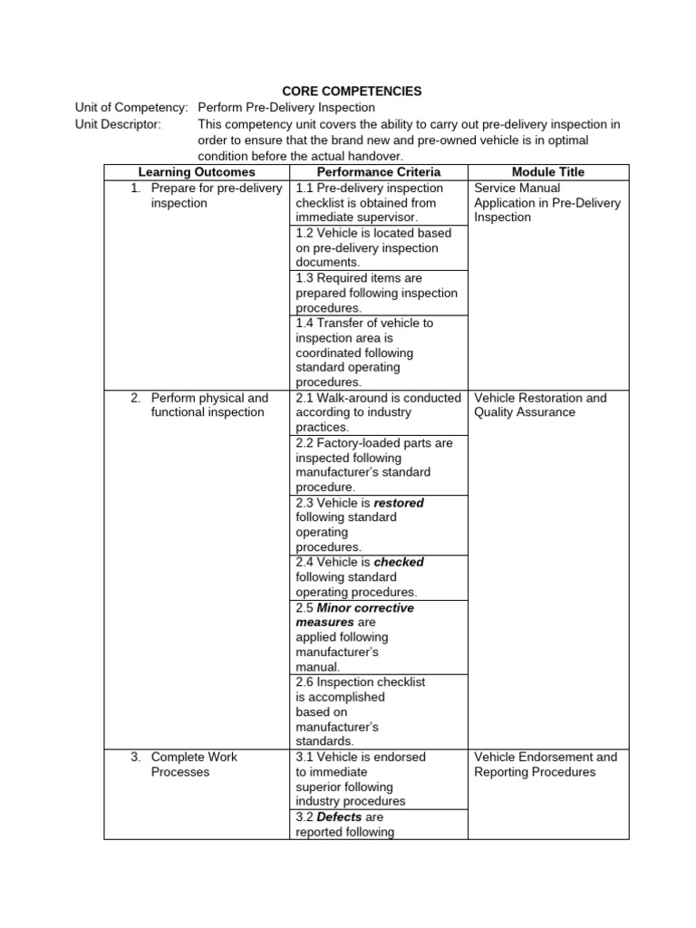 CORE COMPETENCIES Module Title | PDF | Manual Transmission ...