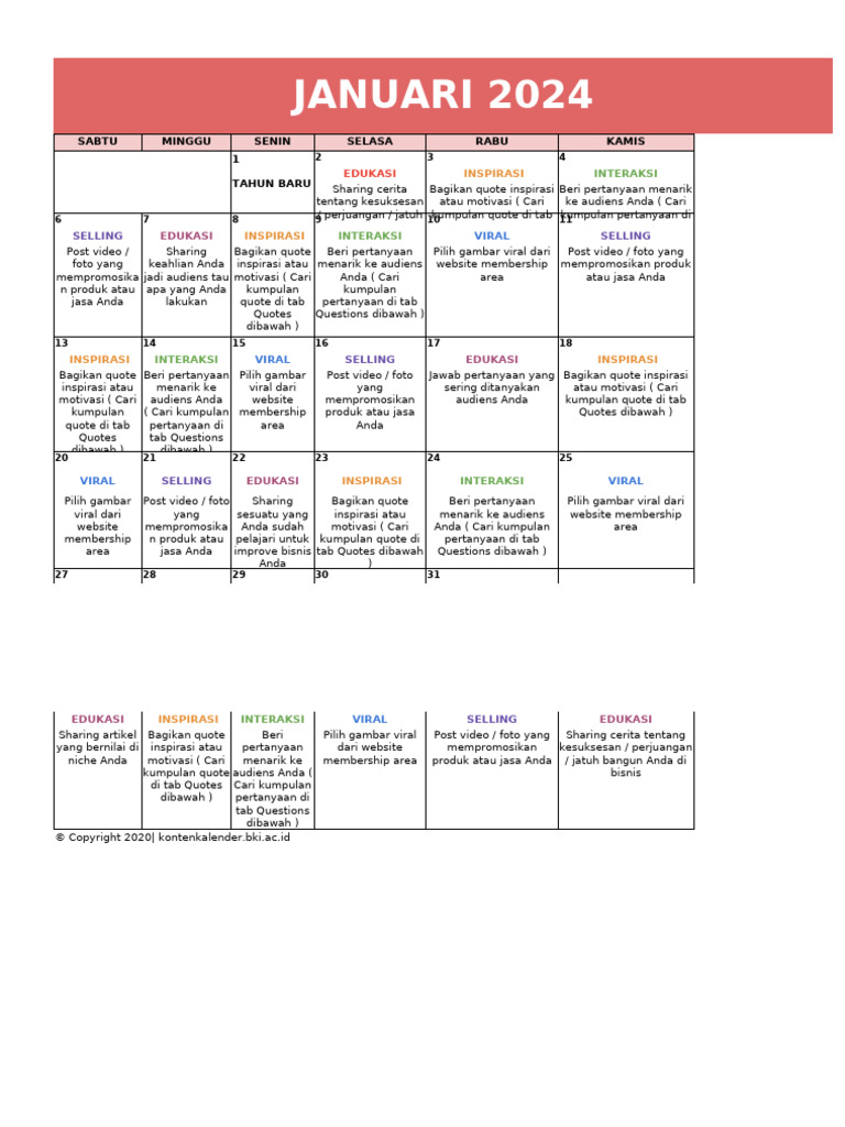 Tabel Kalender Konten | PDF