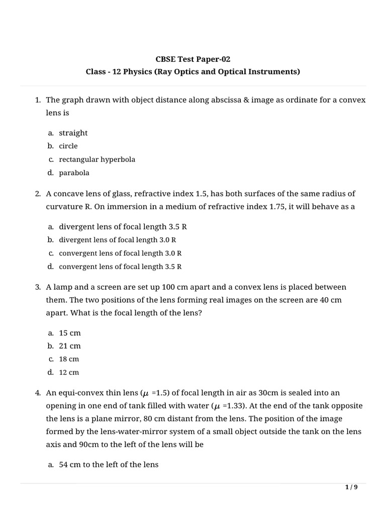 Ray Optics & Optical Instruments - 2 | PDF | Optics | Glass Engineering ...