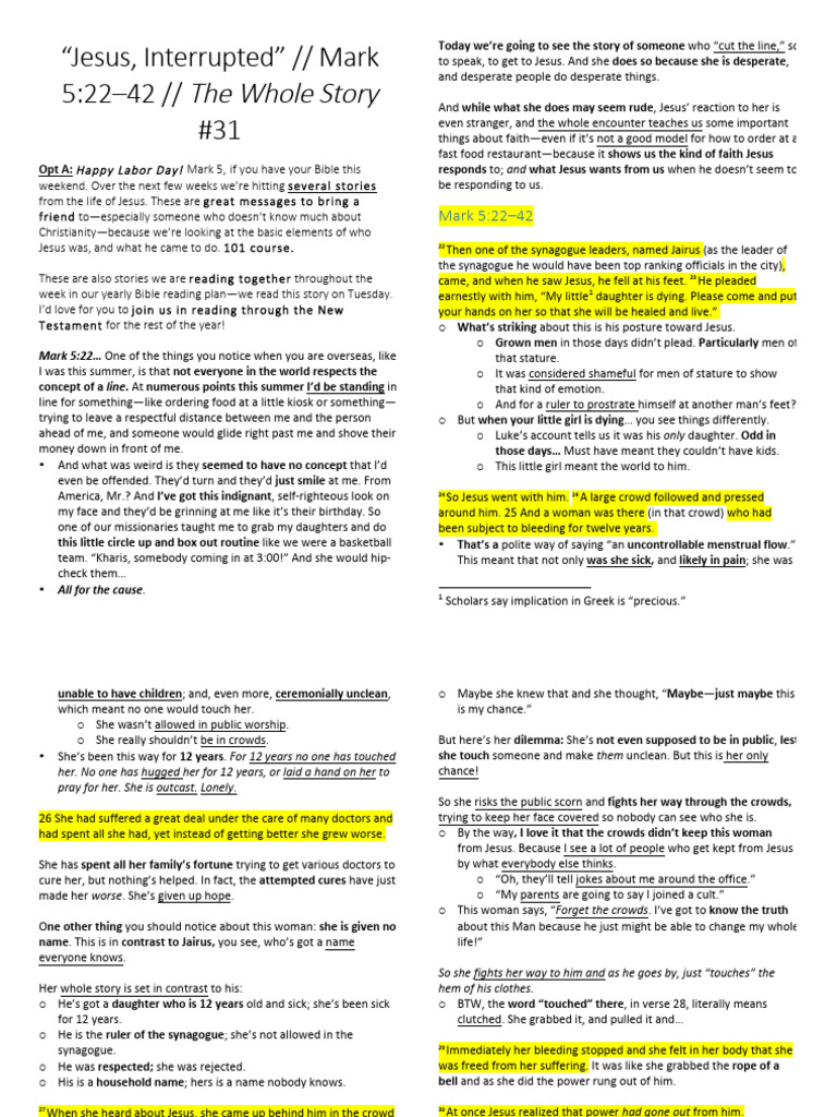31g Jesus Interrupted Mark 5 22 42 1 | PDF | Jesus | Messiah