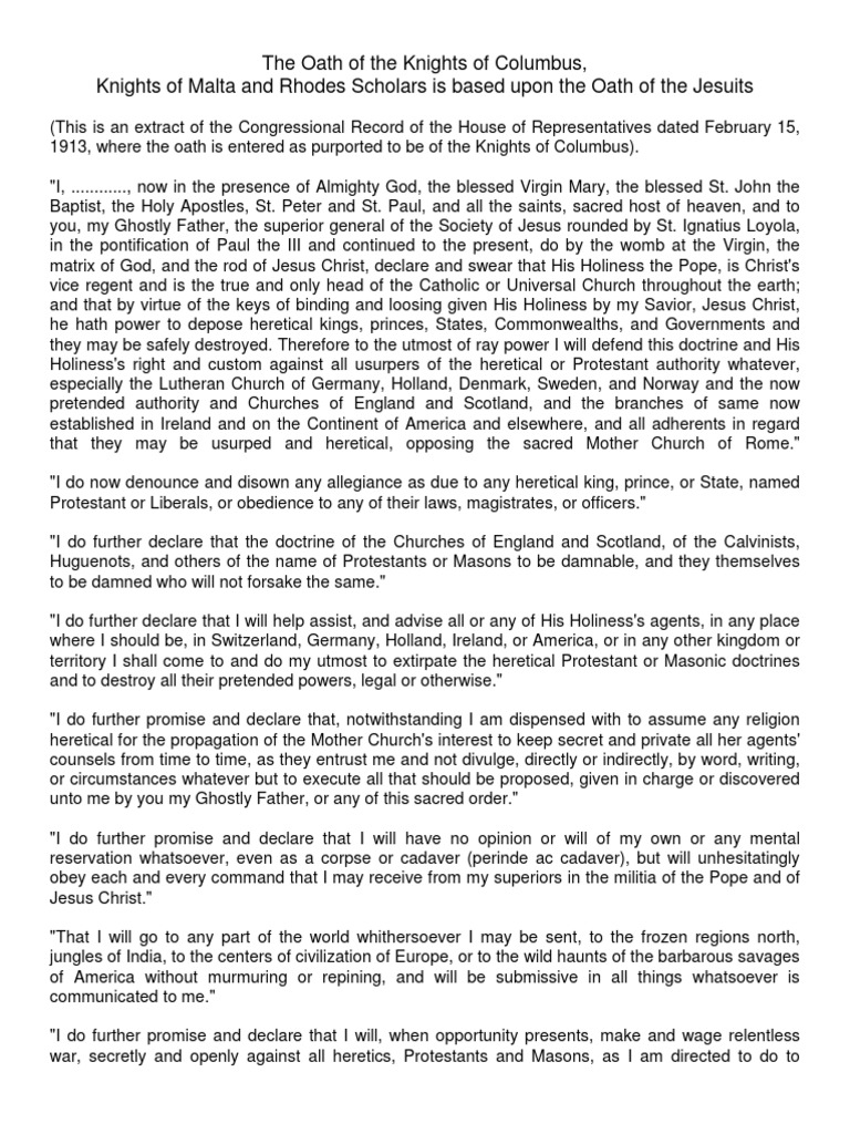 Oath Knights Columbus PDF | PDF | Kabbalah | Mary, Mother Of Jesus