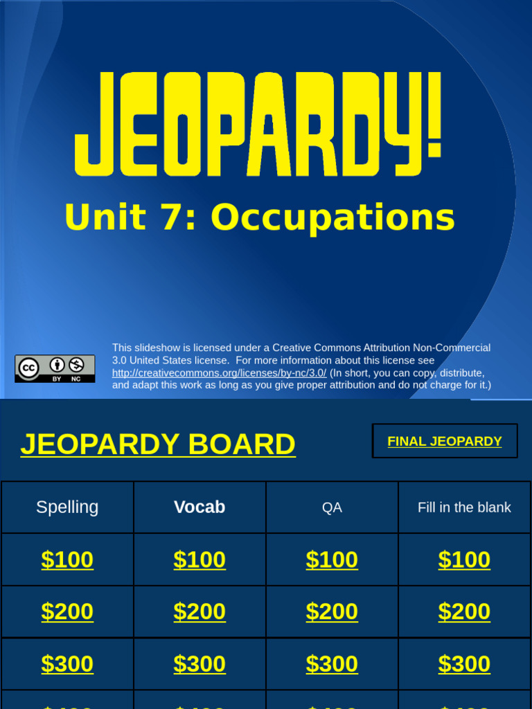 Occupations Jeopardy Game | PDF