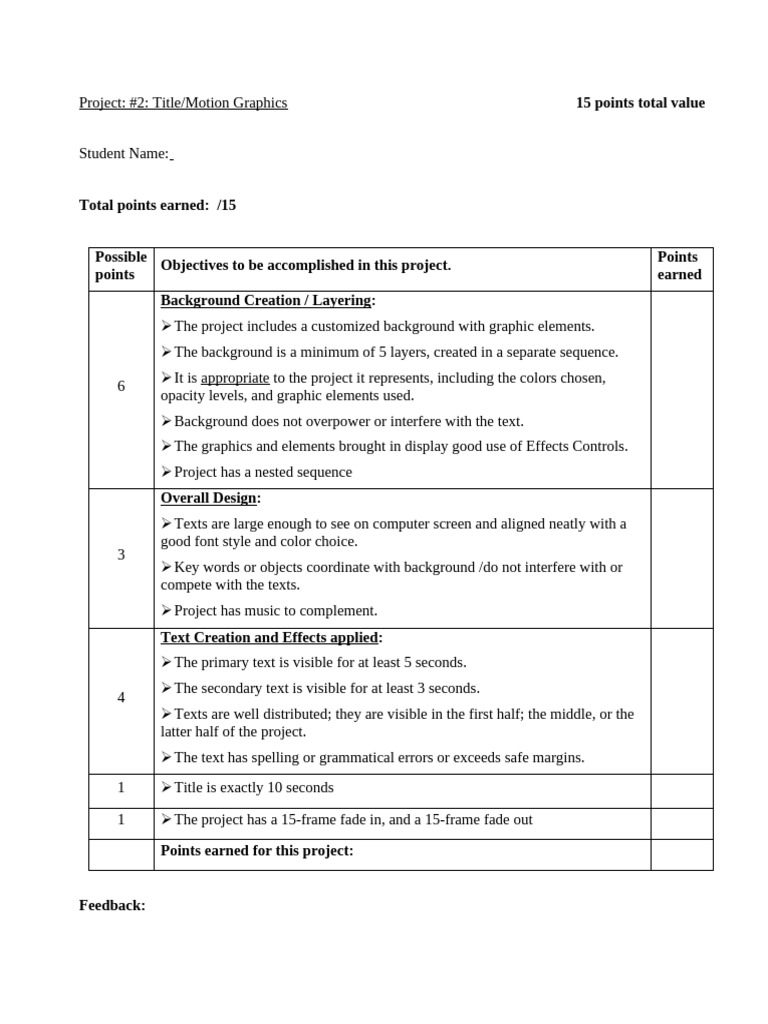 Project2 - Motion Graphics - Rubric | PDF