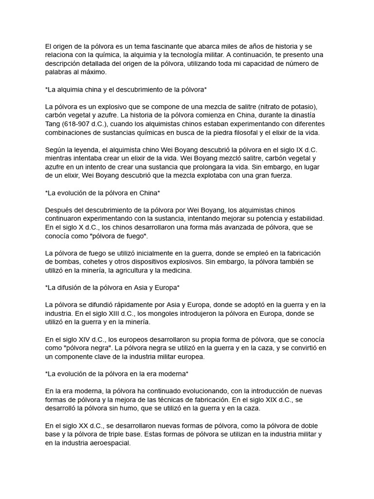 Origen y evolución de la pólvora | PDF | Pólvora | Alquimia