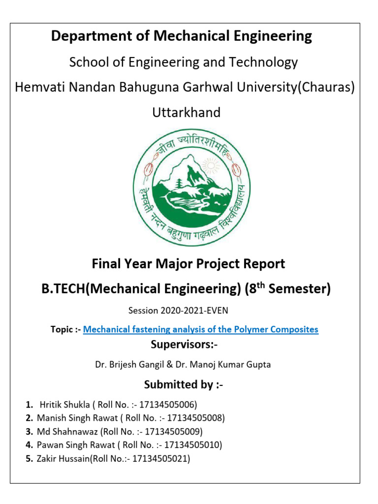 SAmple - Final Year Major Project Report B.TECH HMMPZ | PDF | Composite Material | Biopolymer