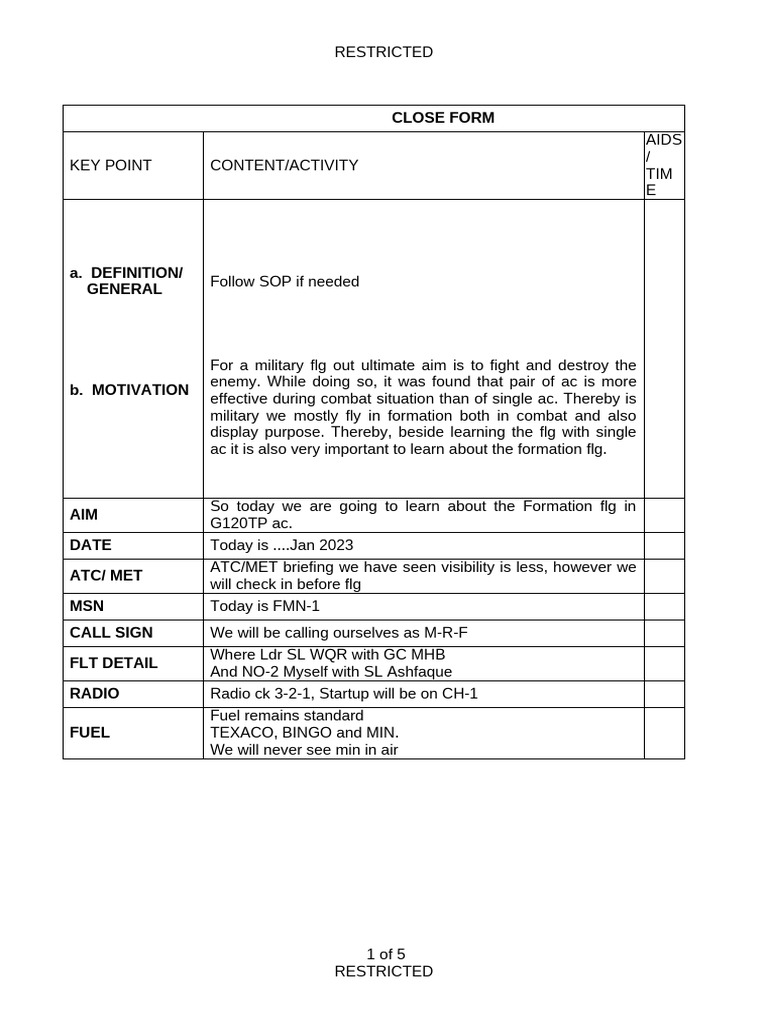 Formation board brief | PDF | Aviation | Aircraft