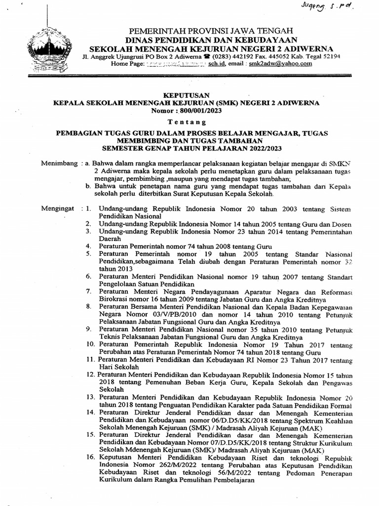 SK Pembagian Tugas Genap 2023 | PDF