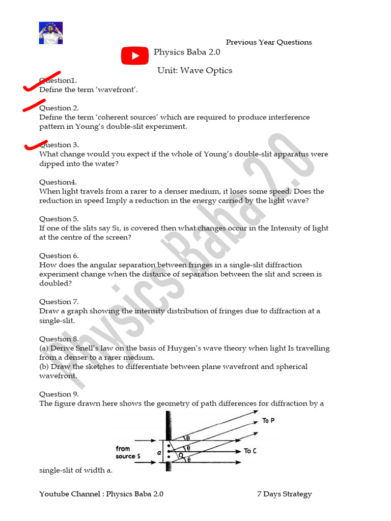 PYQ's | PDF | Diffraction | Wavelength