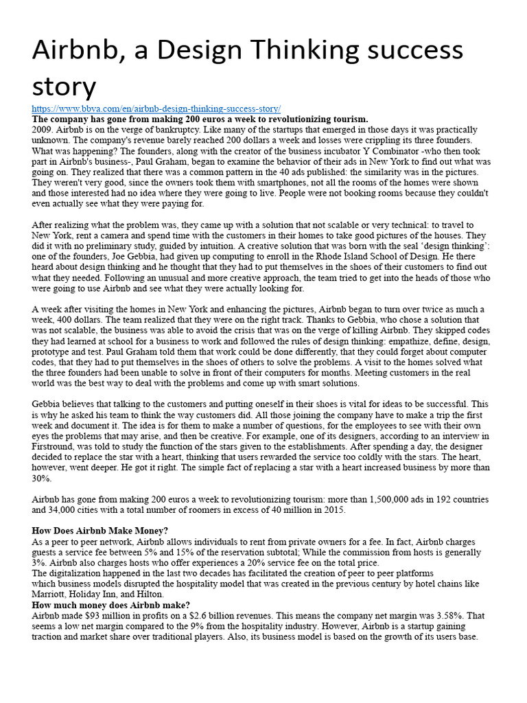 MODIFIED CASE - Airbnb- a Design Thinking success story.docx (1) | PDF ...