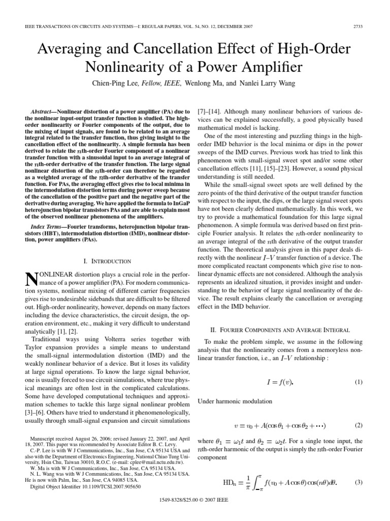 Ieee Averaging And Cancellation Effect Of High Order Nonlinearity Of A Power Amplifier Pdf