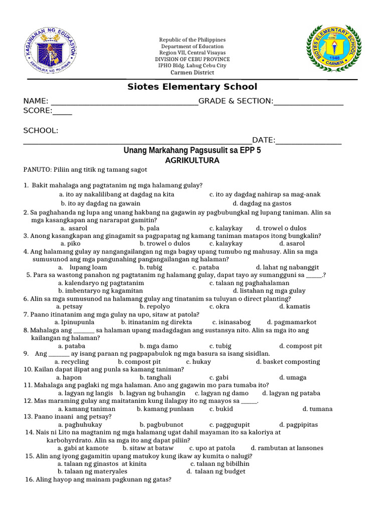 PT - Epp-Agri 5 - Q1 For Maam Jov | PDF